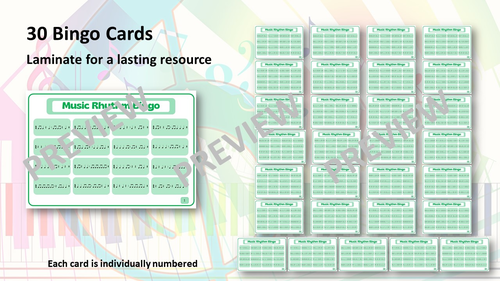Music Rhythm Bingo 3 - 30 Bingo Cards | Teaching Resources