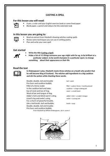 Year 7-8 Cover Lesson: Casting a Spell | Teaching Resources