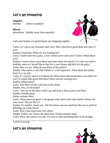 English Shopping Reading with Demonstratives (ESL/ELL/EFL) | Teaching ...