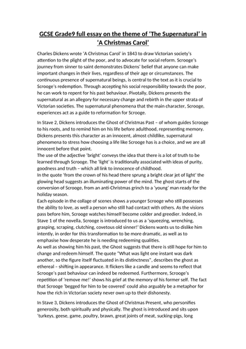 GCSE Grade9 full essay on the theme of ‘The Supernatural’ in ‘A ...