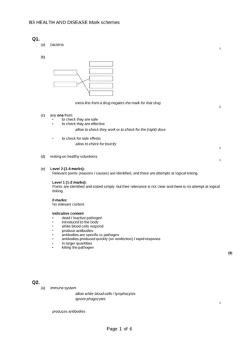 B3 Health & disease booklet & assessment | Teaching Resources