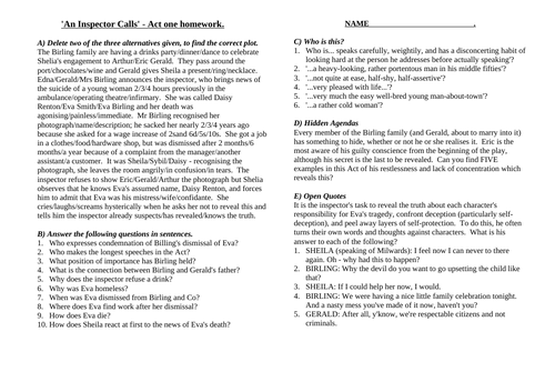 An Inspector Calls - Resource Pack | Teaching Resources