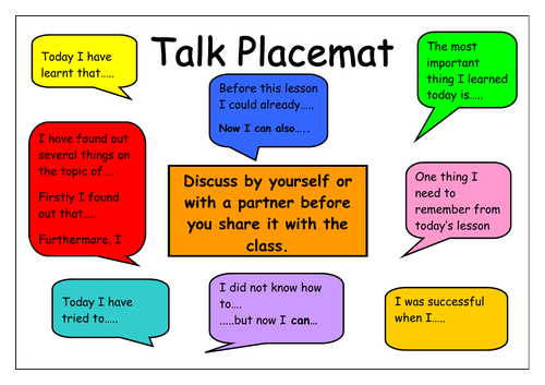 Plenary/End of lesson Talk Placemat | Teaching Resources