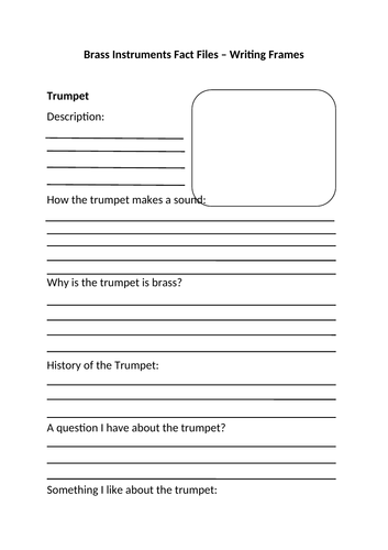 Brass Instruments Fact File Writing Frames | Teaching Resources