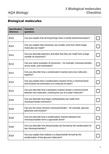 1.1 L1 Introduction to biological molecules (AQA A-level biology ...