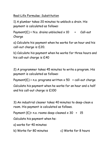 Substitution into Real-Life Formulae | Teaching Resources