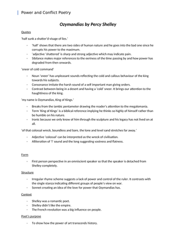 GCSE AQA POWER AND CONFLICT POETRY | Teaching Resources