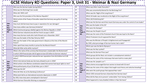 Edexcel / Pearson GCSE Paper 3 Germany Knowledge Organisers / Revision ...