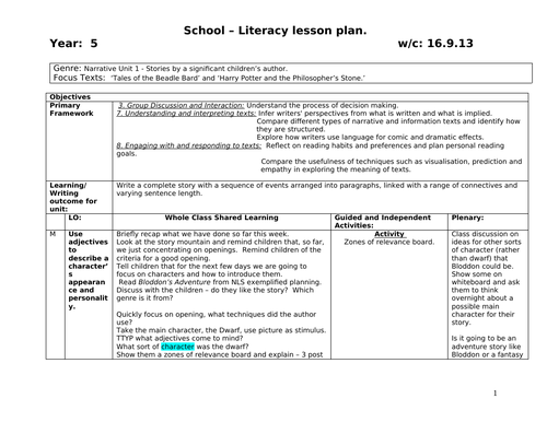 Back to School Autumn Year 5 Literacy Planning Harry Potter Tales of ...