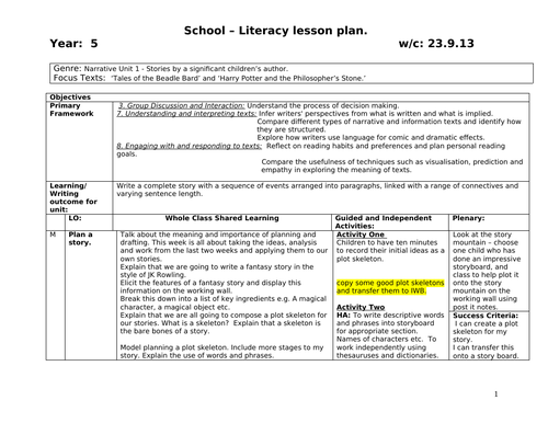 Back to School Autumn Year 5 Literacy Planning Harry Potter Tales of ...