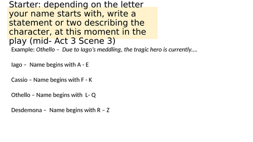 KS5 Othello SOW | Teaching Resources