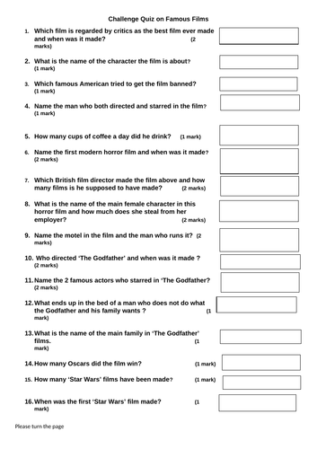 Famous Films Information PowerPoint, Quiz and Teacher Answers ...
