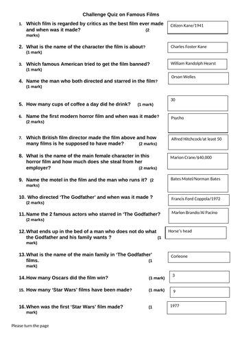 Famous Films Information PowerPoint, Quiz and Teacher Answers ...