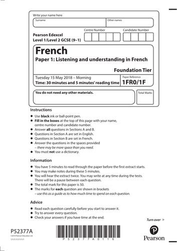 Edexcel GCSE French revision session Reading and Listening | Teaching ...