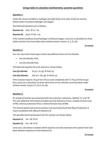 Reacting Masses and Stoichiometry GCSE lesson (SC9b SC9c CC9b CC9c ...