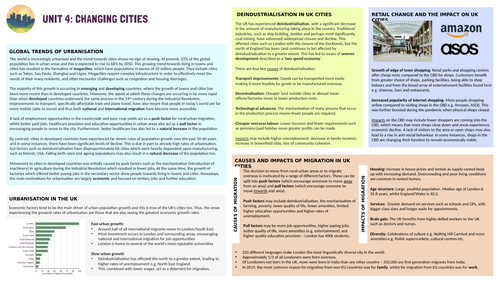 Unit 4 (Changing Cities) Knowledge Organiser - Edexcel A Geography ...