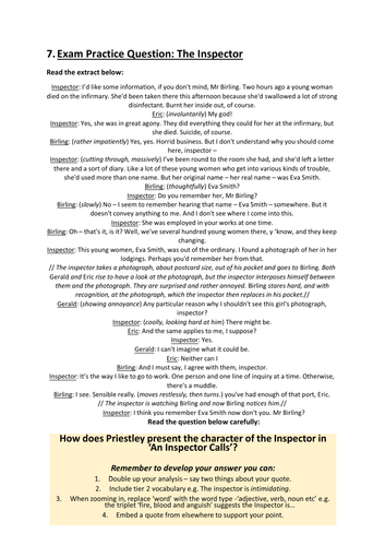 An Inspector Calls Exam Questions: Character | Teaching Resources An Inspector Calls Exam Questions: Character | Teaching Resources