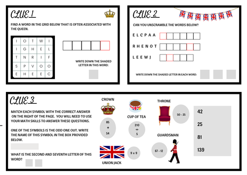 The Queen's Jubilee Escape Room Game Quiz . KS2 /KS3 Clues /Quiz ...
