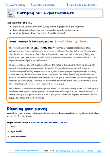 AQA A Level Psychology: Design of Questionnaires | Teaching Resources