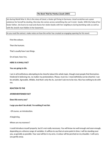 Functional skills The Book Thief comprehension and narrative | Teaching ...
