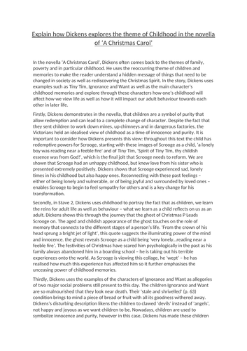 GCSE Grade9 full essay on the theme of ‘Childhood’ in ‘A Christmas ...