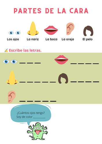 Partes de la cara. Primary School Spanish. | Teaching Resources