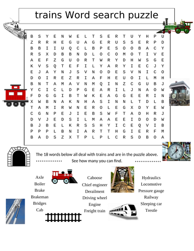 Trains Word Search Puzzle (18 Words) | Teaching Resources