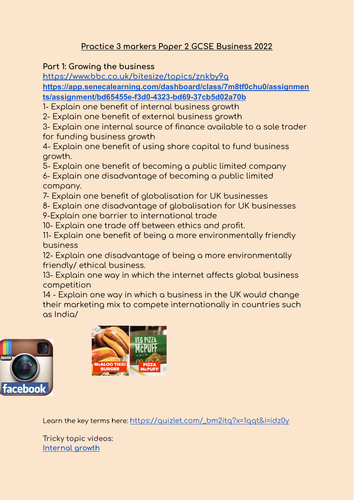 GCSE Business paper 2 3 mark revision | Teaching Resources
