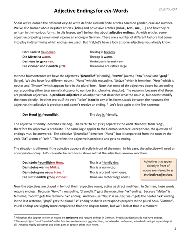 German A2 - Adjective Endings ('ein' Words) | Teaching Resources