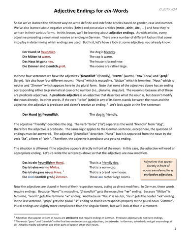 German A2 - Adjective Endings ('ein' Words) | Teaching Resources