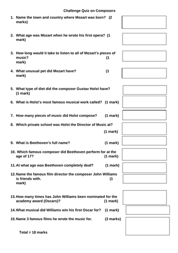 Famous Musical Composers Information PowerPoint, Quiz and Teacher ...