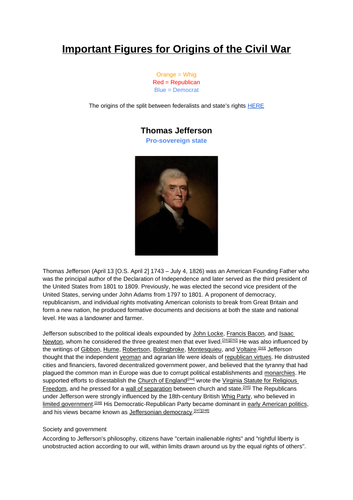 Important Figures for the 'Origins of the American Civil War ...