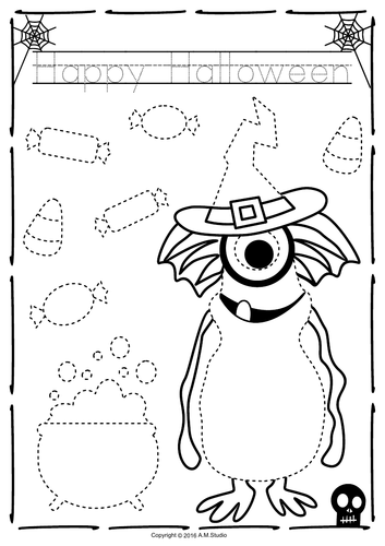 Free Halloween Trace and Color Sheet | Pencil Control Extra Practice ...