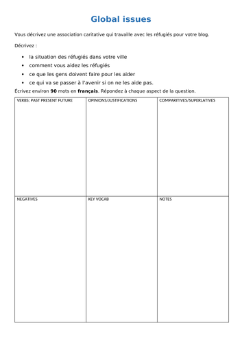 90 word French writing bundle with plan, mark scheme and opportunity to ...