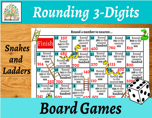 Rounding 3 Digit Numbers Snakes and Ladders Dice Game | Teaching Resources