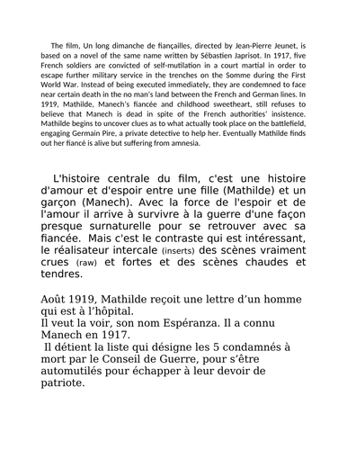 Un long dimanche de fiançailles A* French A LEVEL REVISION NOTES ...