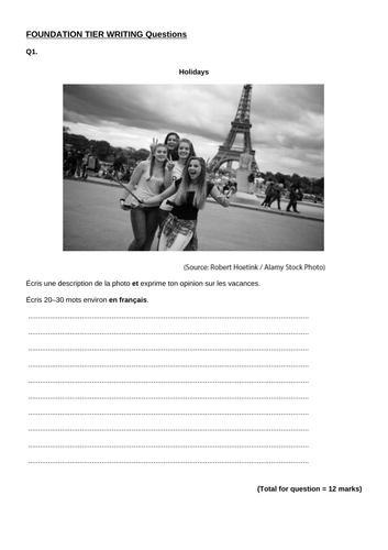 GCSE Edexcel French Foundation Writing Q1 and translation | Teaching ...