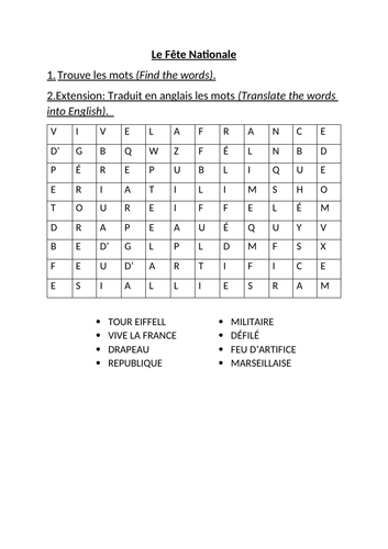 Bastille Day (Cultural lesson with activities - PPT, wordsearch, Fill ...