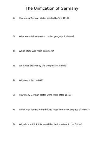 The Unification of Germany 1871 | Teaching Resources