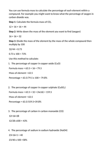 Percentage composition worksheet | Teaching Resources
