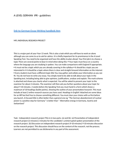 A LEVEL GERMAN INDEPENDENT RESEARCH PROJECT guidelines / suggestions ...