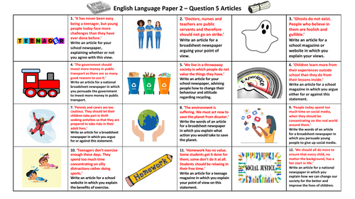 AQA English Language Paper 2 Question 5 - 12 Exemplar Article Questions ...