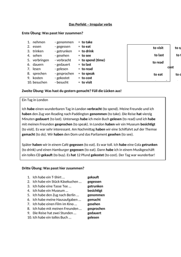 German Perfect Tense Irregular Verbs | Teaching Resources