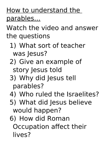 Year 8 Parables: Introduction | Teaching Resources
