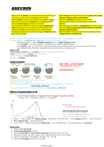 Igcse Biology 0610 Enzymes Teaching Resources