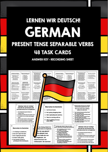 GERMAN SEPARABLE VERBS PRESENT TENSE CHALLENGE CARDS | Teaching Resources