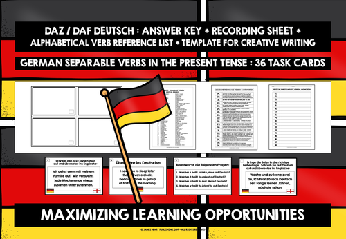GERMAN SEPARABLE VERBS PRESENT TENSE CHALLENGE CARDS | Teaching Resources