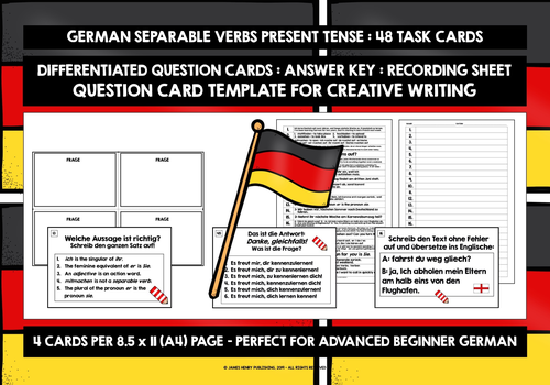GERMAN SEPARABLE VERBS PRESENT TENSE CHALLENGE CARDS | Teaching Resources
