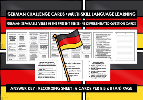 GERMAN SEPARABLE VERBS PRESENT TENSE CHALLENGE CARDS | Teaching Resources