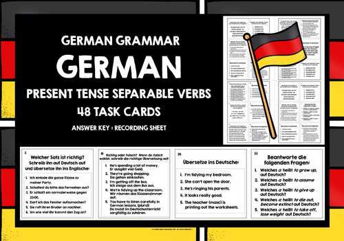 GERMAN SEPARABLE VERBS PRESENT TENSE CHALLENGE CARDS | Teaching Resources
